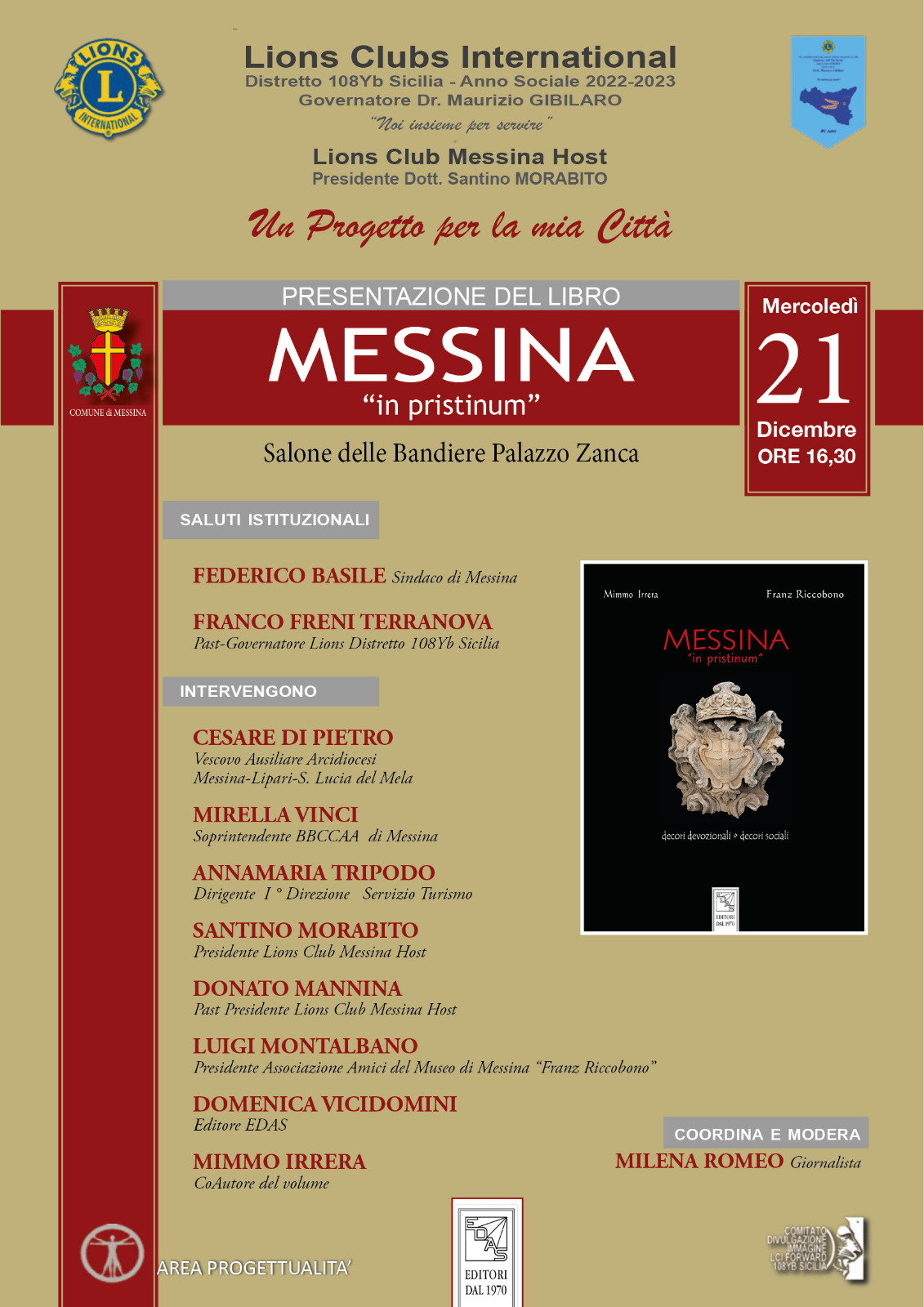 Il Lions Club Messina Host presenta il libro "Messina in pristinum" di ...